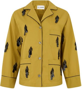 Des_Phemmes DES Phemmes, Femme, Blouses et Chemises, Jaune, Taille: 38 FR Blouse avec cristaux d&eacute;coratifs