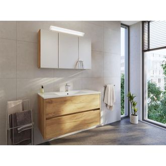 Magnolia Home Badm&ouml;bel Set Taifun 2tlg. 100 cm mit Spiegelschrank eiche gold