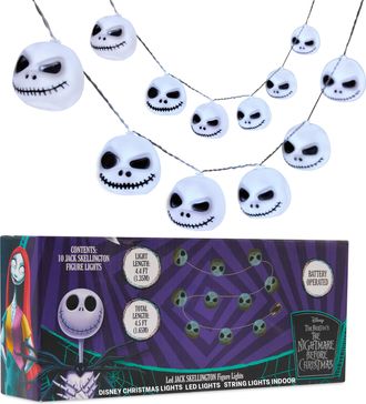 Disney Nightmare Before Christmas LED Lichterkette Innen, 10-Tlg., Batteriebetrieben, 165cm für Schlafzimmer & Deko, Geschenk für Kinder & Erwachsene (Weiß N
