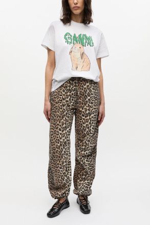 Ganni braun Leopardenbedruckte Hose aus gewaschener Baumwoll-Canvas mit Tunnelzug Bio-Baumwolle - Gr&ouml;&szlig;e 32