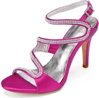 Generic Satin Chaussures De Mari&eacute;e Mariage Femmes Stylet Ouvert Bout Sandales Et&eacute; Talon Mariage Soir&eacute;e Chaussures10.5Cm,Rose Red,42 EU