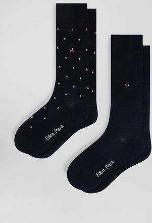 Eden Park Lot De 2 Paires De Chaussettes Unies Bleu Marine En Coton Stretch