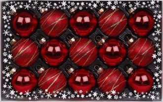 Inges Christmas Decor 15 Weihnachtskugeln 6 cm mit Streifen - Motive Glas Dekor Geschenkbox Set Christbaumschmuck Weihnachtsdeko Weihnachtsschmuck Deko Weihnachten Kugeln F