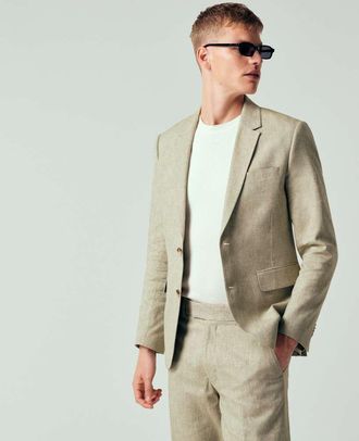 Abercrombie & Fitch Einreihiger Blazer aus Leinenmix in Gr&uuml;n mit schmalem Schnitt, Kombiteil