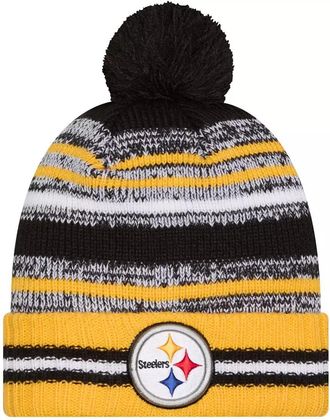 New Era Pittsburgh Steelers Sideline Sport Strickm&uuml;tze mit B&uuml;ndchen, Gelb gestreift, NFL Cheer Cuff Knit Cap
