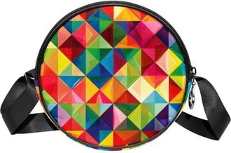 Generic Petit sac &agrave; bandouli&egrave;re circulaire pour femme, motif g&eacute;om&eacute;trique en treillis, petit sac &agrave; dos &agrave; bandouli&egrave;re avec fermeture &eacute;clair, bretelles r&eacute;glables
