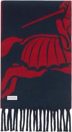 Burberry Reversible Equestrian Motif Wool Scarf - Red