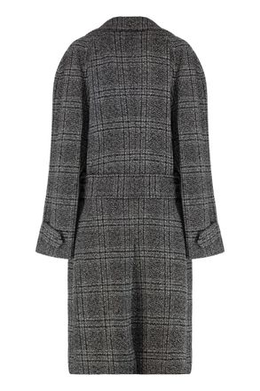 Balenciaga Womens Wool Long Coat With Check Motif Grey