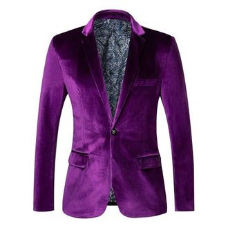 Generic Blazer en velours pour homme, coupe ajust&eacute;e, veste de smoking classique en velours &agrave; un bouton, violet, 3XL