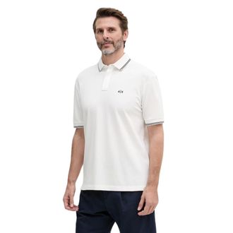 A|X Armani Exchange Homme, Tops, Blanc, Taille: M Polo Stretch Piqu&eacute; avec Bordure Contrast&eacute;e