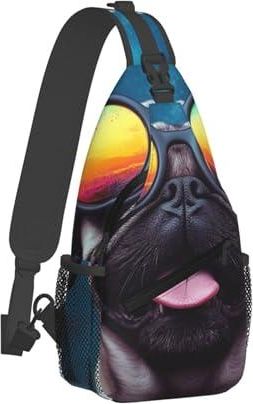 Generic Polyester Sacoche Port&eacute; &eacute;paule Verre cool, carlin mignon et dr&ocirc;le Sac Bandouli&egrave;re R&eacute;glable Crossbody Bag pour Homme Cyclisme Voyage