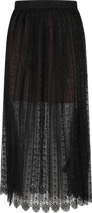 Self Portrait Femme, Jupes, Noir, Taille: 40 FR Jupe Midi en Dentelle Organza