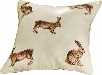 Loberon Kissenhülle Liraven, Naturnahe Hasenmotive, Angenehme Haptik, Ostern, Osterdeko, Wohntextilien, Kissenbezug, Leinen, leinen/braun