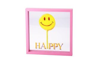 Giftcompany Love Frames, Glasbild, Motiv: HAPPY, rosa, 30x30x4 cm