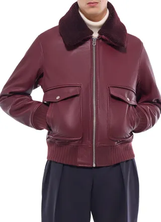 Fursac Bombardier en cuir &agrave; col amovible - Taille M - Homme