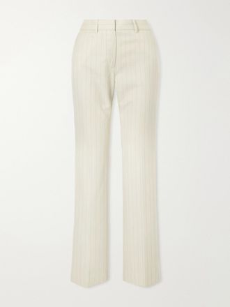 Acne Studios Pantalon Droit En Laine &Agrave; Fines Rayures - Cr&egrave;me