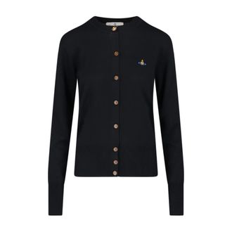 Vivienne Westwood Femme, Pulls, Noir, Taille: 36 FR Cardigan noir avec logo brod&eacute; multicolore