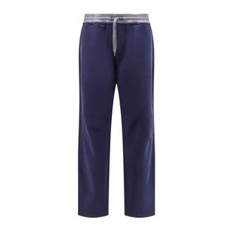 Brunello Cucinelli Baumwoll-French-Terry-Hose mit Stickerei - - Trousers - Herren - Blau - M