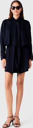 Maje Robe Courte Drap&eacute;e En Satin - Bleu Marine - Taille 34 - Maje