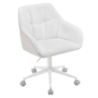 Woltu Chaise Bureau Ergonomique, Chaise Coiffeuse, Pivotant, Siège Rembourré, PU+Bouclette, Crème+Gris BS175grcm