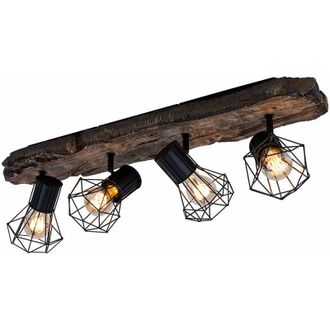 Globo Lighting Plafonnier maison de campagne marron noir plafonnier 4 flammes plafonnier aspect bois chambre m&eacute;tal, &eacute;crans grillag&eacute;s, 4x E27, LxlxH 78x15x24 cm
