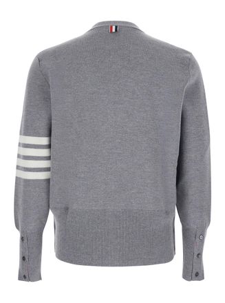 Thom Browne Mens Wool Cardigan V-Neck Grey Tops Top