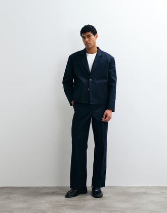 Asos blazer coupe carr&eacute;e en serg&eacute; bleu marine