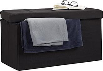 Relaxdays Faltbare Sitzbank XL, mit Stauraum, Sitzcube, Fußablage, Sitzwürfel als Aufbewahrungsbox, 38x76x38cm, schwarz