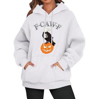 Generic Sweat &agrave; capuche dHalloween pour femme | Crow Pumpkin - Pull &agrave; capuche &agrave; manches longues pour lautomne et lhiver | pour les voyages, blanc, 3XL