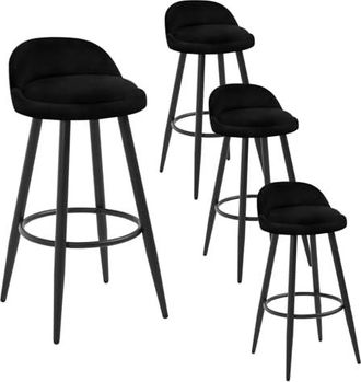 Woltu Tabouret Bar Lot de 4, Chaise de Bar, Chaise Haute Cuisine, avec Dossier et Repose-Pieds, Velours, Cadre en M&eacute;tal, Noir, BH496sz-4