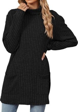 Generic Pull &agrave; col polo pour femme, pull long pour femme &agrave; porter avec des leggings, pull &agrave; col roul&eacute; pour femme, haut &agrave; manches longues, pull dhiver en trico