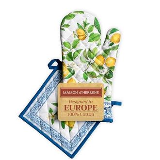 Maison d'Hermine Gant de cuisine et manique 100 % coton r&eacute;sistant &agrave; la chaleur pour barbecue, cuisine, mariage et restaurant, c&egrave;dre - printemps/&eacute;t&eacute;, gant de four (19 c