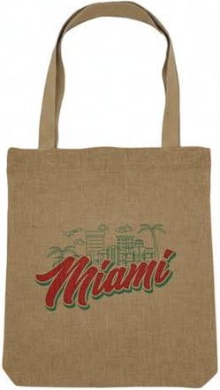Fabulous Sac Shopping Tote Bag Aspect Lin - Miami Soleil Etats Unis Plage Floride - Sac de Courses Toile Epaisse 360g Beige Naturel Cabas Port&eacute; Epaule Solide I