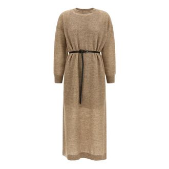 Brunello Cucinelli Monile G&uuml;rtel Kleid aus Netzstrick - - Dresses - Damen - Beige - XS