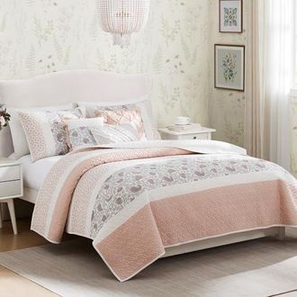 Madison Park Dawn Bettwäsche-Set, 100% Baumwolle, Blumendruck, doppelseitige Nähte, alle Jahreszeiten, leichte Bettdecke, passende Kissenbezüge, King-Size-Bett, Ro