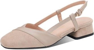 Generic Femmes Deux - Ton Bas Talon Bloc Sandales Carré - Orteil Escarpins Escarpins Élégant Mary Jane Appartements,Beige,37 EU
