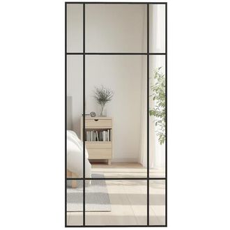 HOMCOM Miroir Mural verri&egrave;re rectangulaire Style fen&ecirc;tre, Horizontal ou Vertical avec 4 Crochets, en m&eacute;tal Noir - 110x50 cm