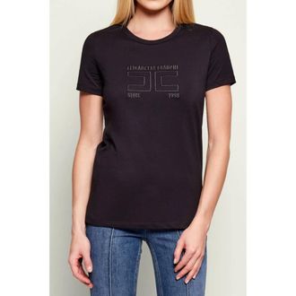 Elisabetta Franchi Femme, Tops, Noir, Taille: 40 FR T-shirt en jersey avec logo brod&eacute;