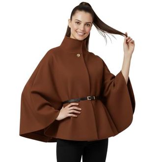 Janisramone Poncho italien avec ceinture pour femme, manteau dhiver &eacute;l&eacute;gant ouvert sur le devant, veste &eacute;l&eacute;gante &agrave; col polo haut pour femmes, cardigan chaud surdi