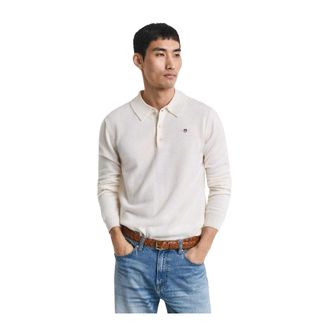 GANT Poloshirt f&uuml;r Herren, Schafwolle, Lang&auml;rmlig (Cremefarbe)