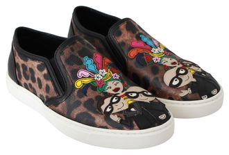 Dolce & Gabbana Womens Leather Leopard dgfamily Loafers Shoes Brown Lambskin