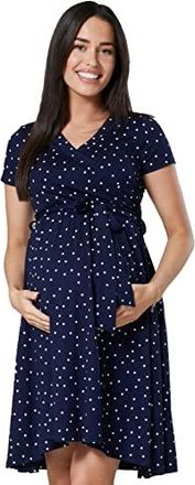 Happy Mama Happy Mama.Maternit&eacute; dallaitement Femme Robe Manche Courte Couche Double.598p (Marine &agrave; Petits Pois Blancs, 40, L)