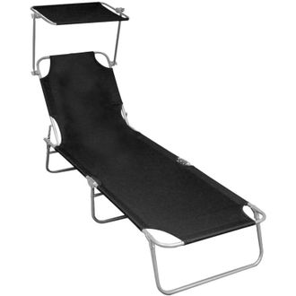vidaXL Vidaxl - Chaise longue pliable avec auvent Noir Aluminium