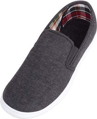 Absolute Footwear Baskets décontractées à Enfiler en Toile pour Homme avec Motif rayé et Double Soufflet - Gris - Charbon, 44 EU