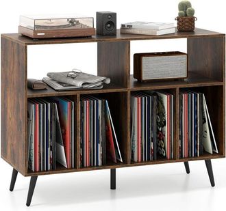 Costway meuble vinyle rangement vinyle meuble platine vinyle meuble hifi porte vinyle support vinyle rangement cd support pour tourne-disque biblioth&egrave;que ba