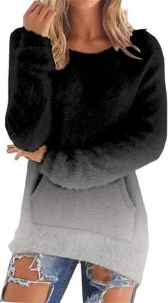 Generic Fccrian Pull en polaire uni à manches longues pour femme, pull tricoté à col rond, chandail dautomne et dhiver, pull léger pour femme, couleur unie, d