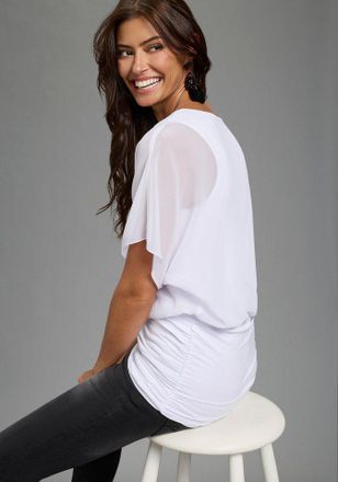 Laura Scott Chiffonbluse figurenbetont, h&uuml;ftbedeckende L&auml;nge, V-Ausschnitt, unifarben