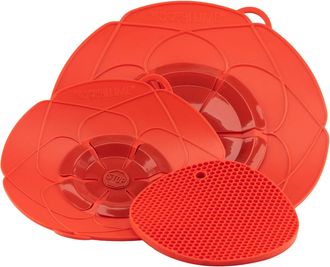 Kochblume Profi-Set für Töpfe von 14 bis 28 cm mit Bionic Multipad als Set in der bunten Box | Silikon Überkochschutz und Untersetzer/Topflappen (rot)