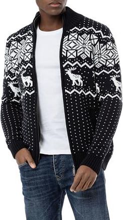 Red Bridge Redbridge Cardigan norvégien en tricot pour homme avec fermeture éclair, Bleu marine, L