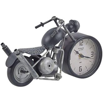 Beliani Horloge de Table &agrave; Poser en Forme de Moto en Acier Noir et Argent&eacute; avec R&eacute;veil Id&eacute;e Cadeau et Accessoire D&eacute;co pour Int&eacute;rieurs Industriels Beliani